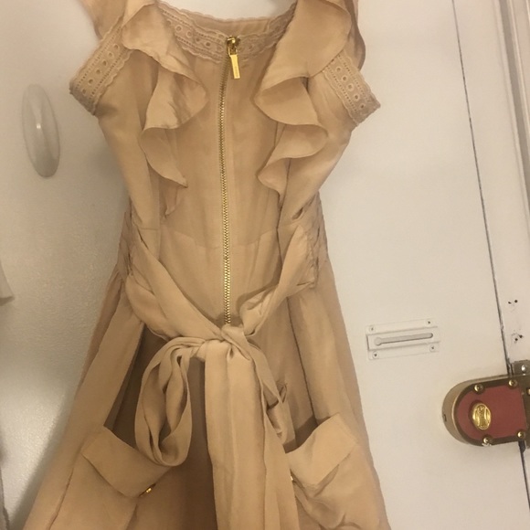 bebe | Dresses | Bebe Beige Zipup Ruffled Dress With Pockets | Poshmark